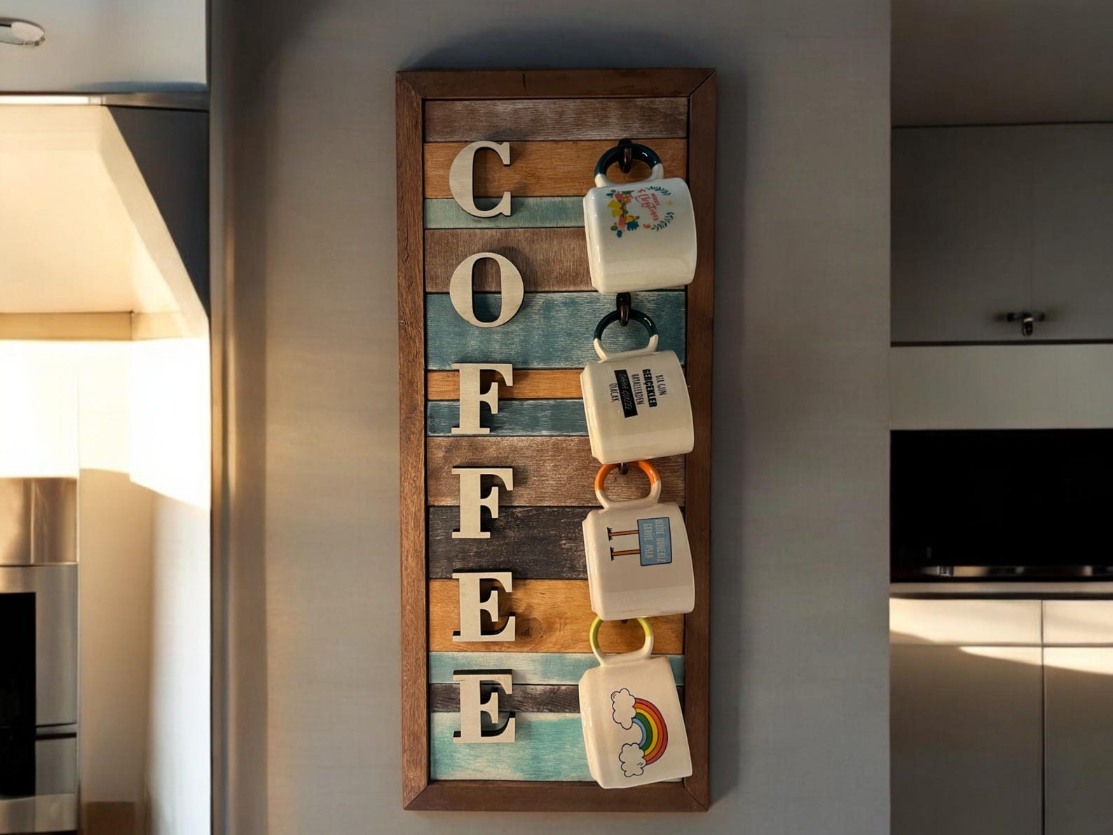 Rustic Coffee Mug Holder-wooden Coffee Cup Hanger-wall Mounted Mug Rack ...