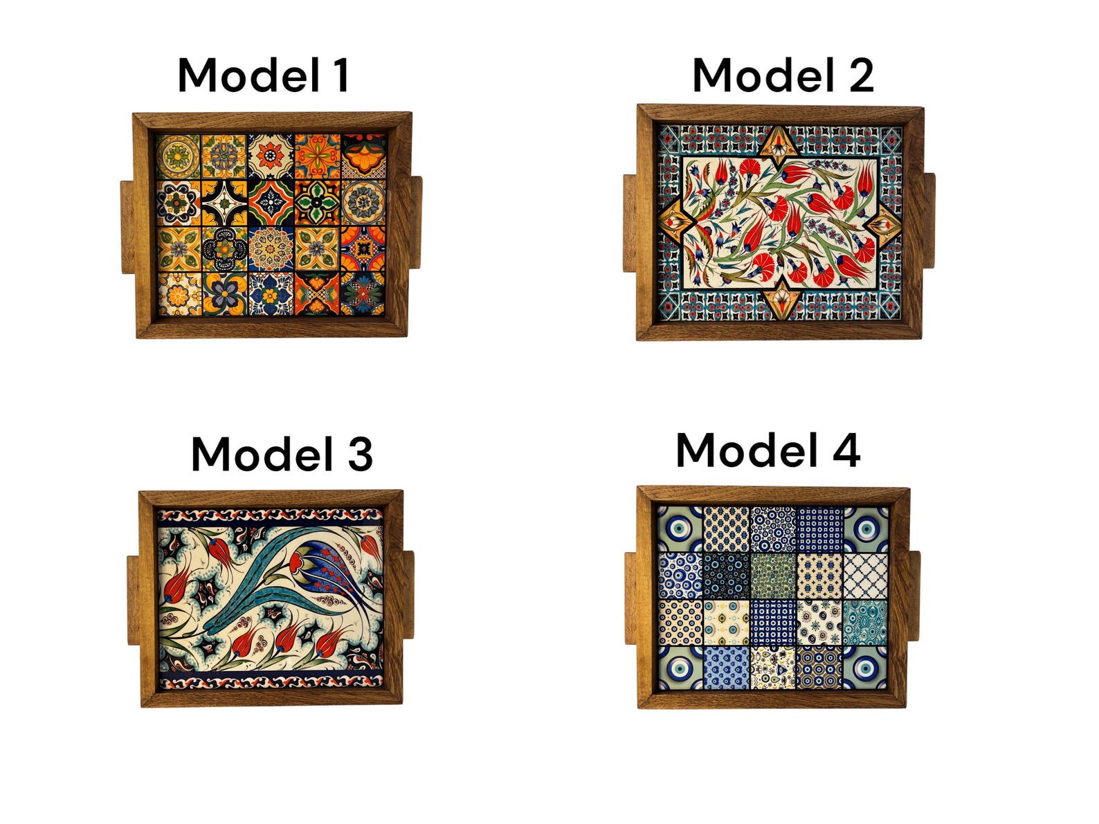 Handmade Wooden Serving Tray: Colorful Ceramic Tile Inlay ...