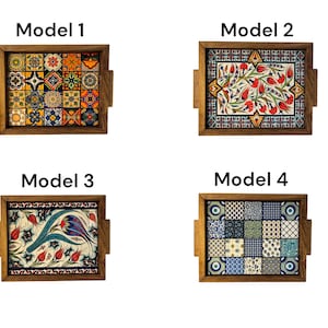 Handmade Wooden Serving Tray: Colorful Ceramic Tile Inlay ...