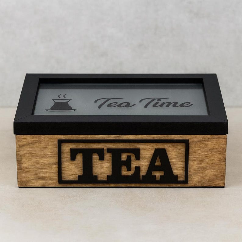 Handmade Wooden Tea Box | 5 Compartment Kitchen Organizer | Plexiglass ...