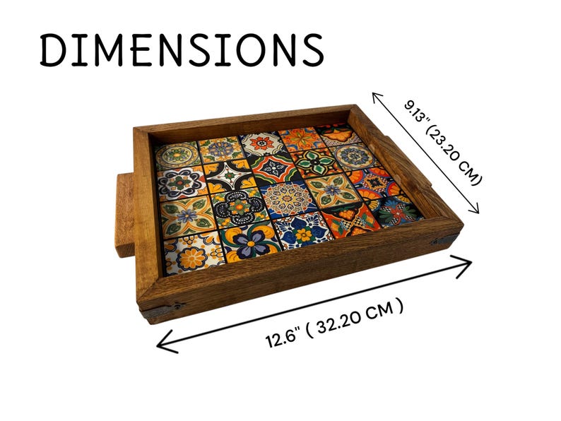 Handmade Wooden Serving Tray: Colorful Ceramic Tile Inlay ...