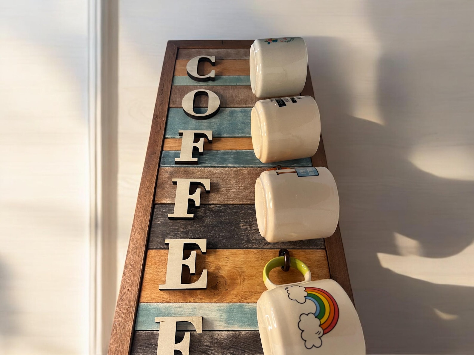 Rustic Coffee Mug Holder-wooden Coffee Cup Hanger-wall Mounted Mug Rack ...