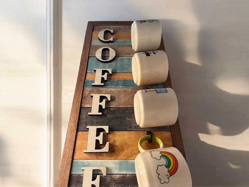 Rustic Coffee Mug Holder-wooden Coffee Cup Hanger-wall Mounted Mug Rack ...