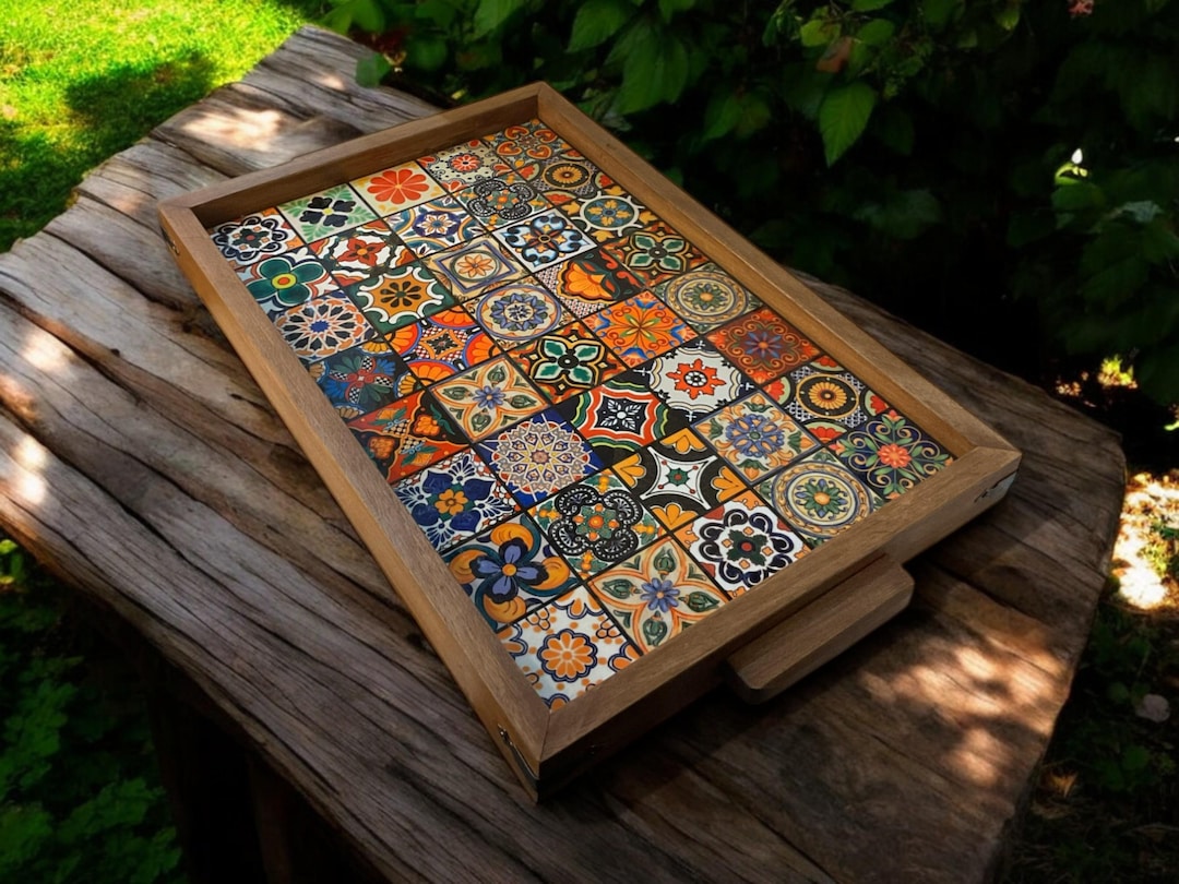 Handmade Oak Wooden Serving Tray With Ceramic Surface | Rustic Kitchen ...