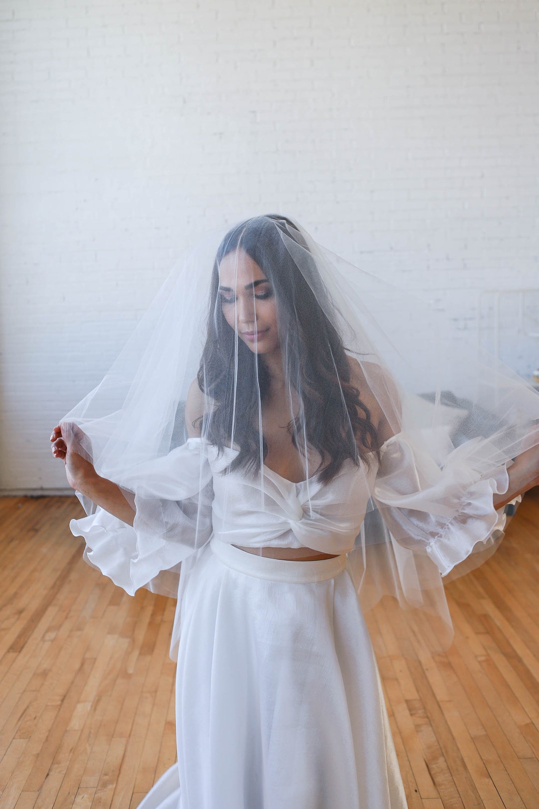 Flowy Veil, Short Veil, Two Tier Veil, Drop Wedding Veil, Over the Face ...