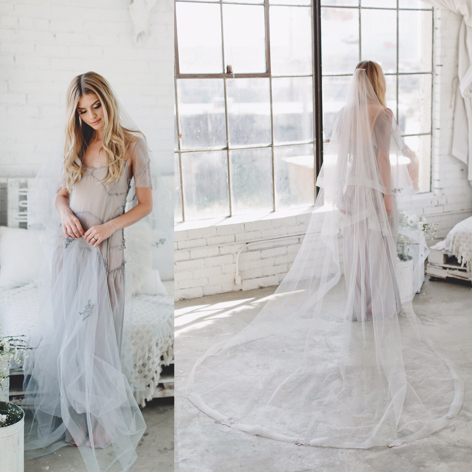 Gray Veil Horsehair Veil Lace Drop Veil Gray Bridal Veil | Etsy