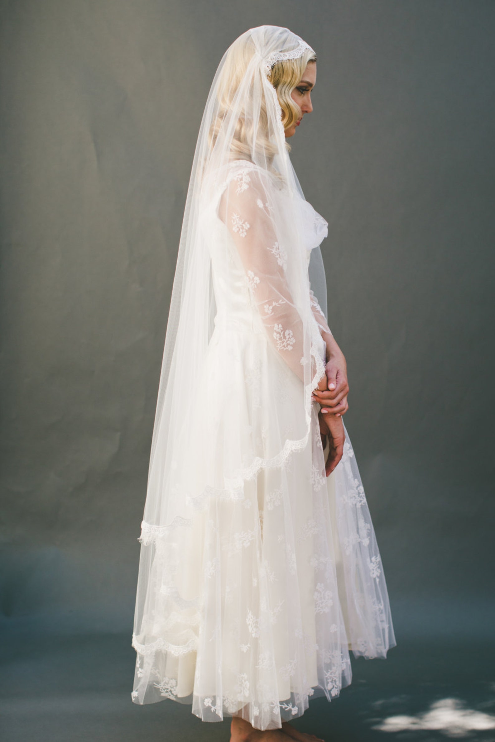 Juliet Cap Veil-Chapel Length Veil-1 Tier Mantilla Veil-Boho | Etsy