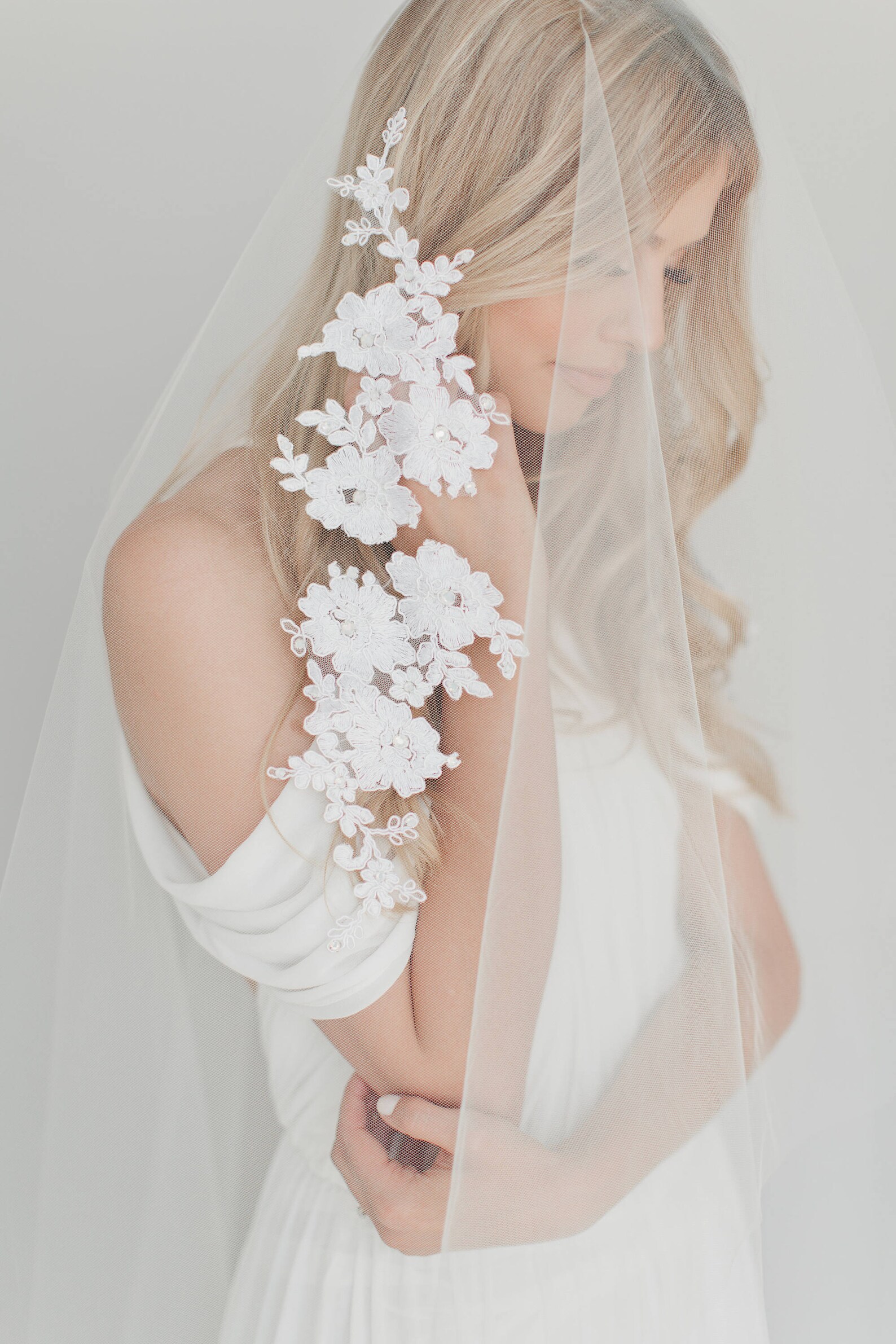 Lace Drop Veil, Drop Veil, Fingertip Lace Veil, Partial Lace Veil ...