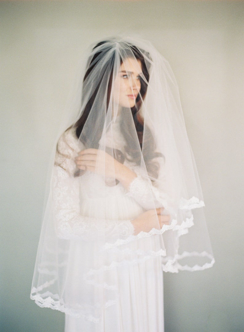 Lace Drop Veil, Lace Wedding Veil, Double Layer Veil, Two Tier Veil ...