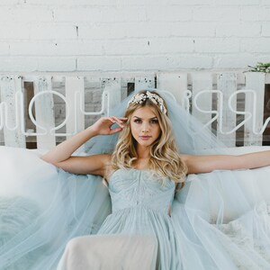 Blue Wedding Veil, Ivory Cathedral Veil, Bridal Veil, Fingertip Length ...