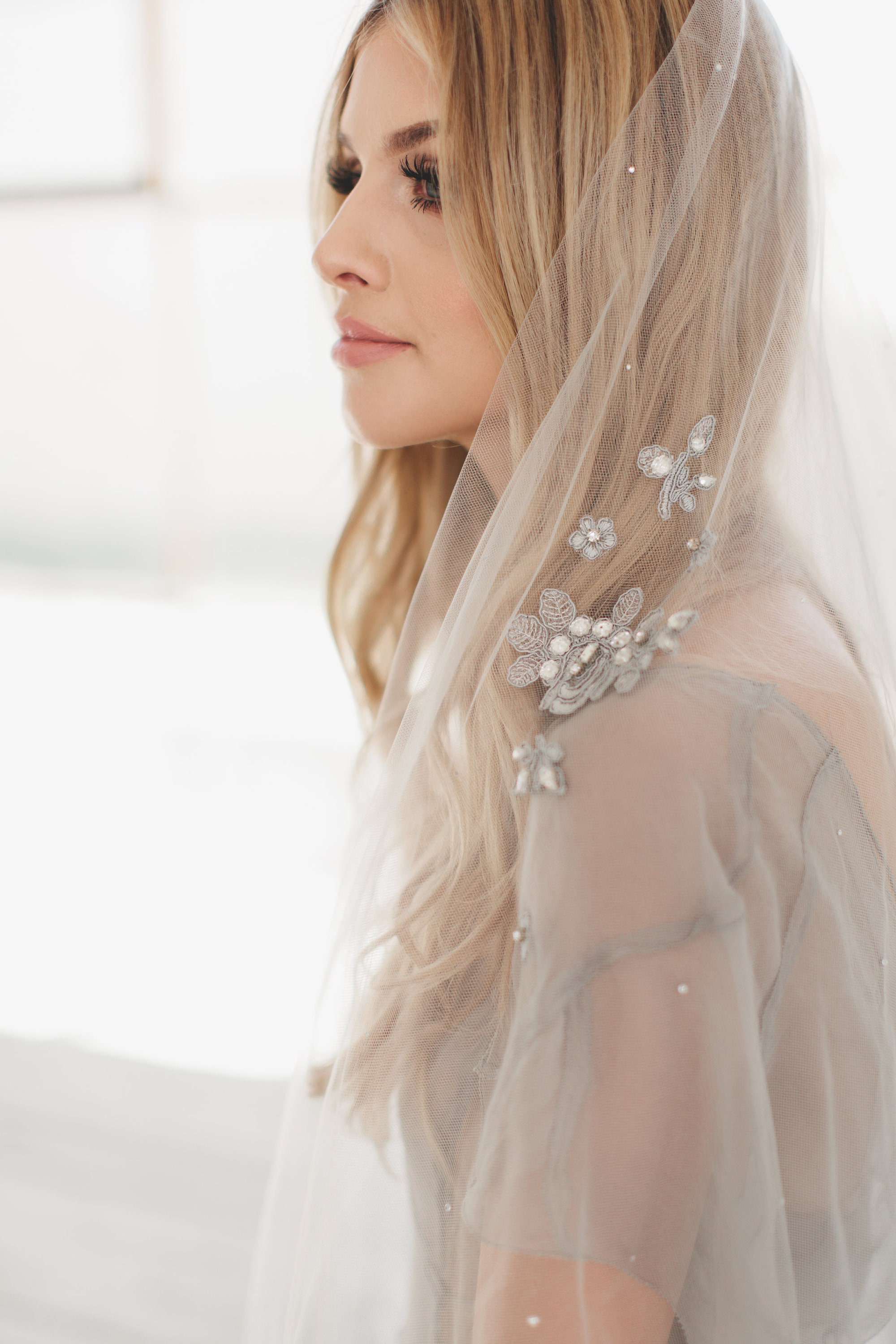 Grey Veilcustom Veil by Veiled Beautyswarovski Crystal and | Etsy