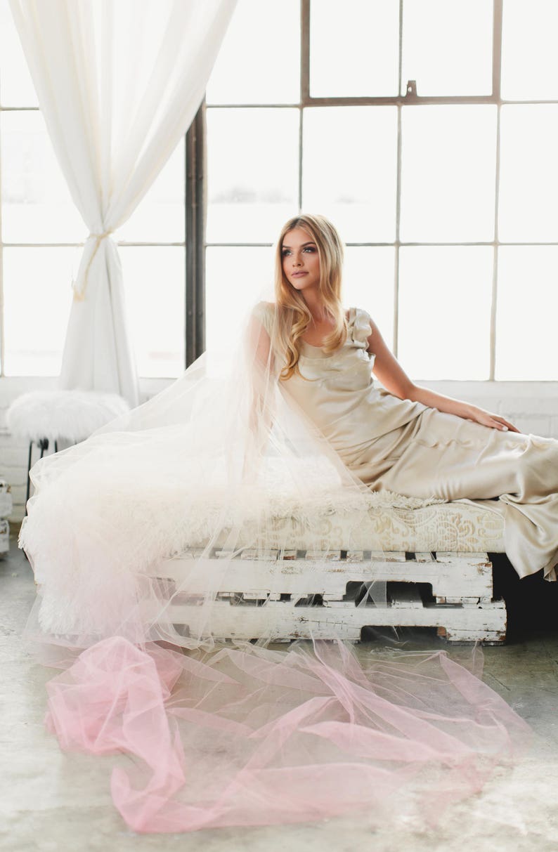 Blush Veil to Match Ombre Wedding Dress, Fingertip Length Blush Pink ...