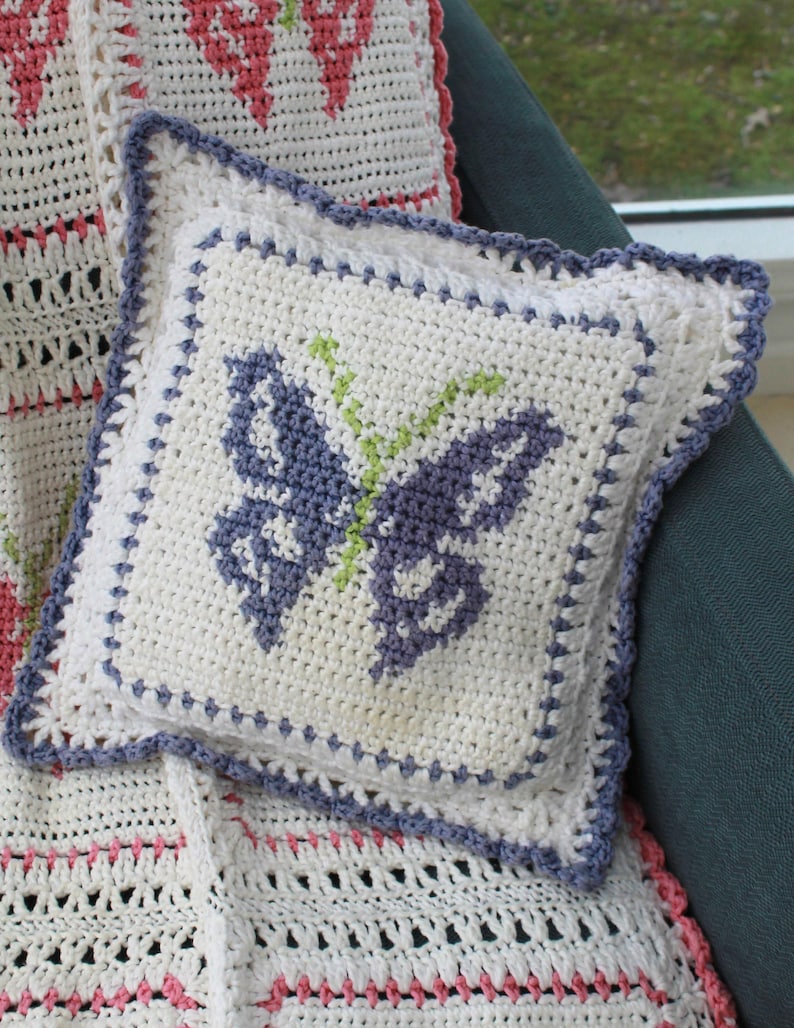 Crochet Butterfly Afghan Pillow,butterfly Crochet Blanket Pattern ...