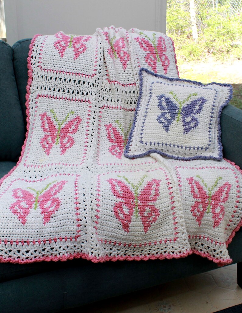 Crochet Butterfly Afghan Pillow,butterfly Crochet Blanket Pattern ...