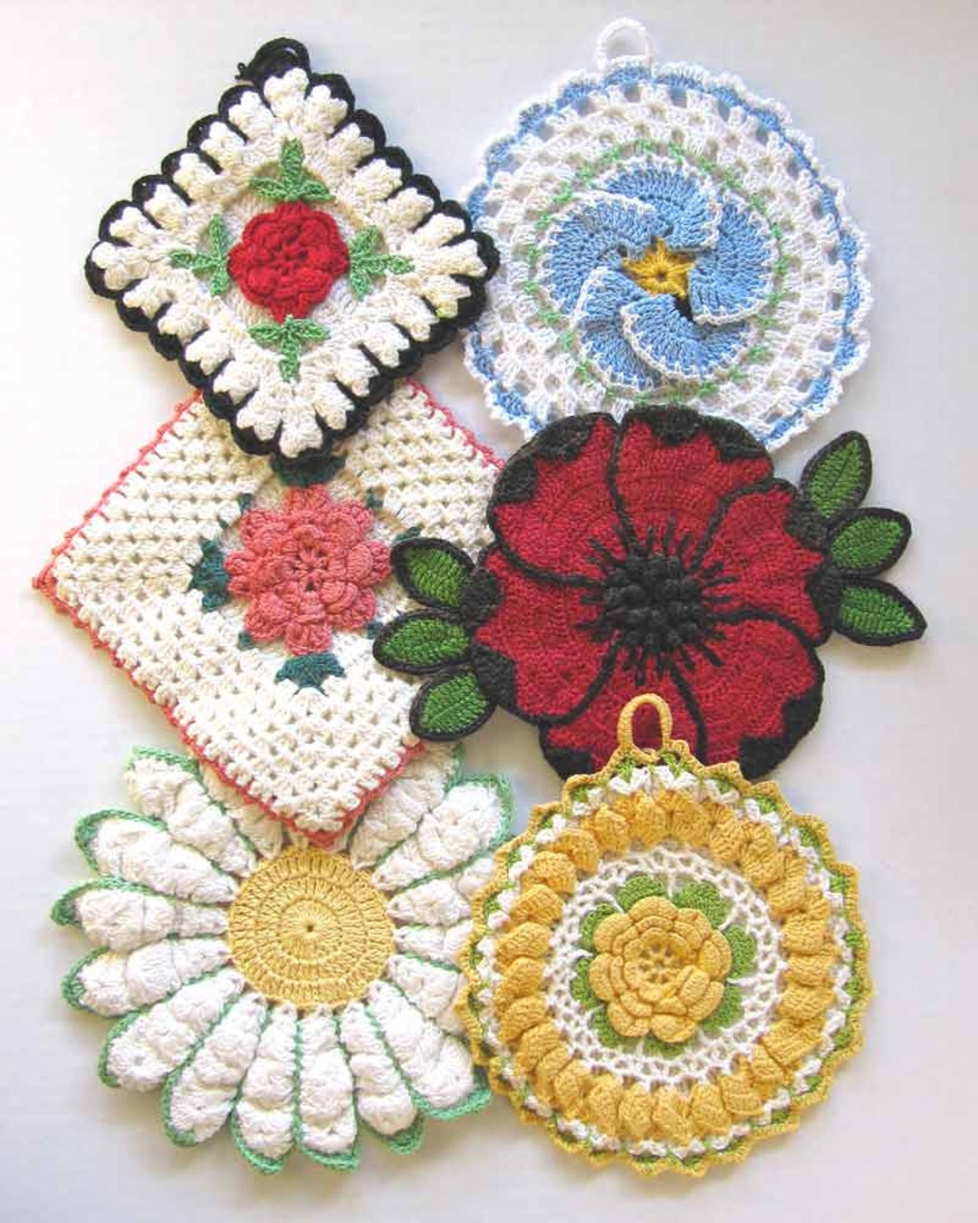 Vintage Floral Potholders Crochet Pattern PDF Download,granny Rose ...