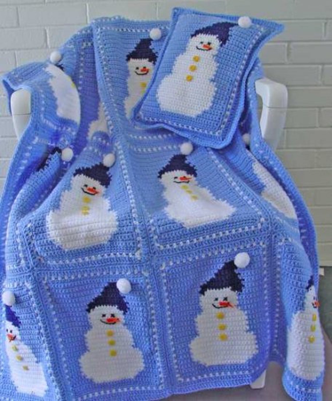 Snowman Afghan Pillow Crochet Pattern PDF Downloadsnowman - Etsy