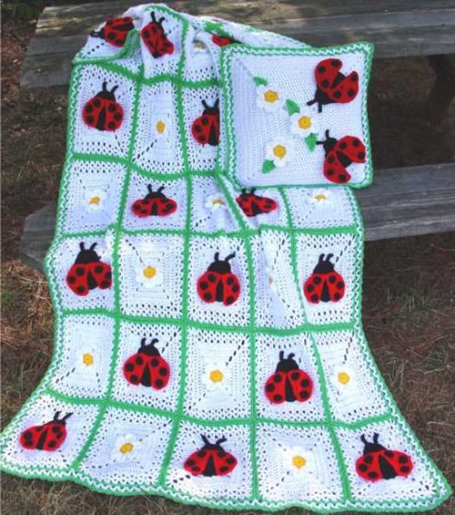 Ladybug Afghan & Pillow Set Crochet Pattern PDF Downloadlady - Etsy