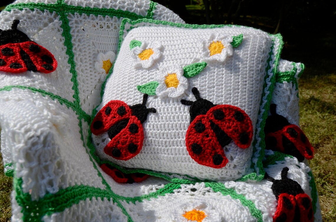 Ladybug Afghan & Pillow Set Crochet Pattern PDF Downloadlady - Etsy
