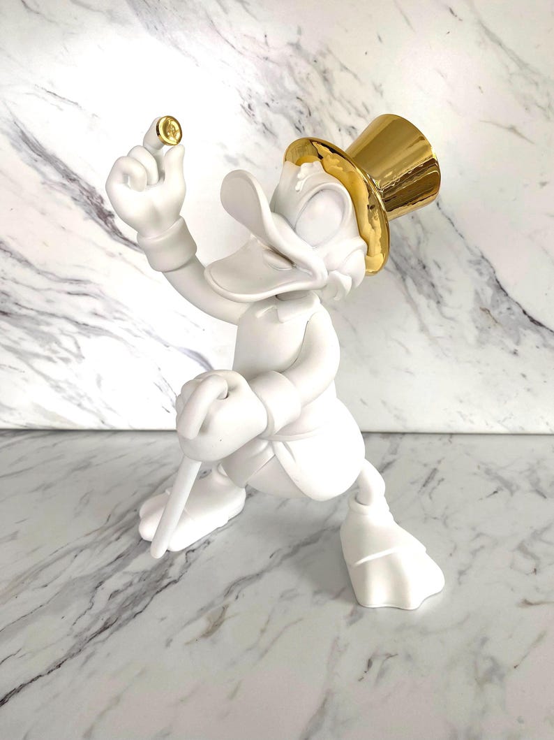 Blank White Duck With Gold Hat and Coin Sculpture. Alec Monopoly. Pop ...