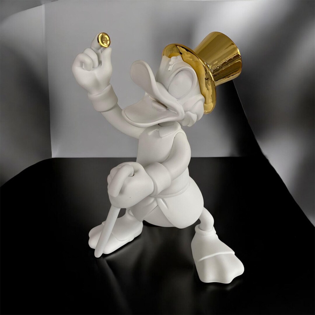 Blank White Duck With Gold Hat and Coin Sculpture. Alec Monopoly. Pop ...