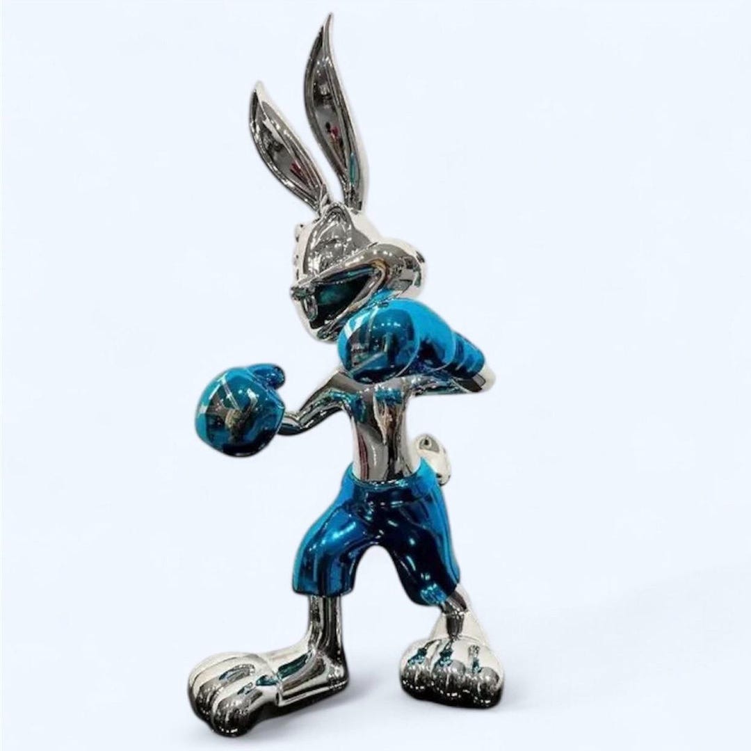 Electroplated Blue Bunny Boxer Sculpture. 55cm Sculpture. Alec Monopoly ...