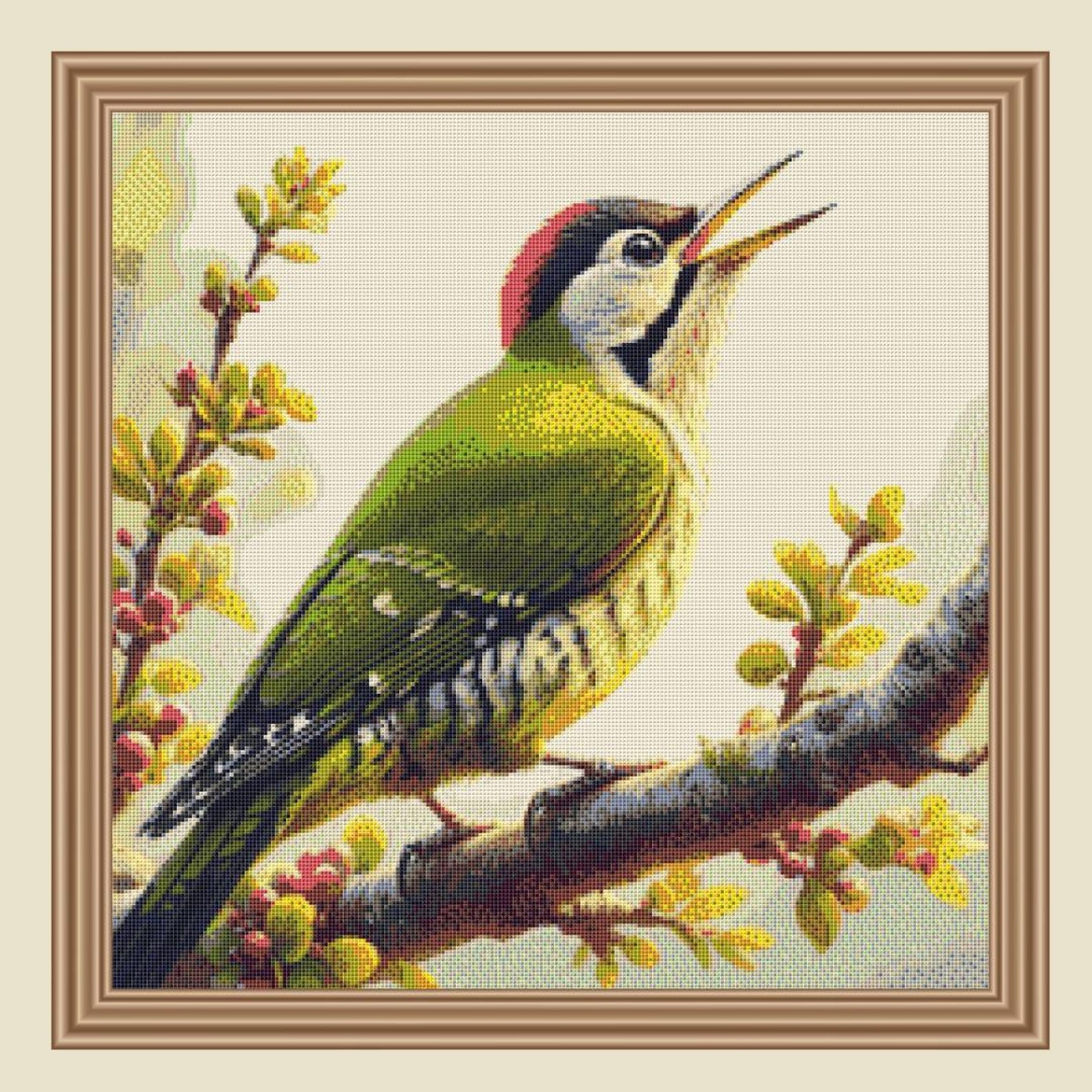 Green Woodpecker Cross Stitch Pattern: Bird Embroidery (PDF Pattern) - Etsy