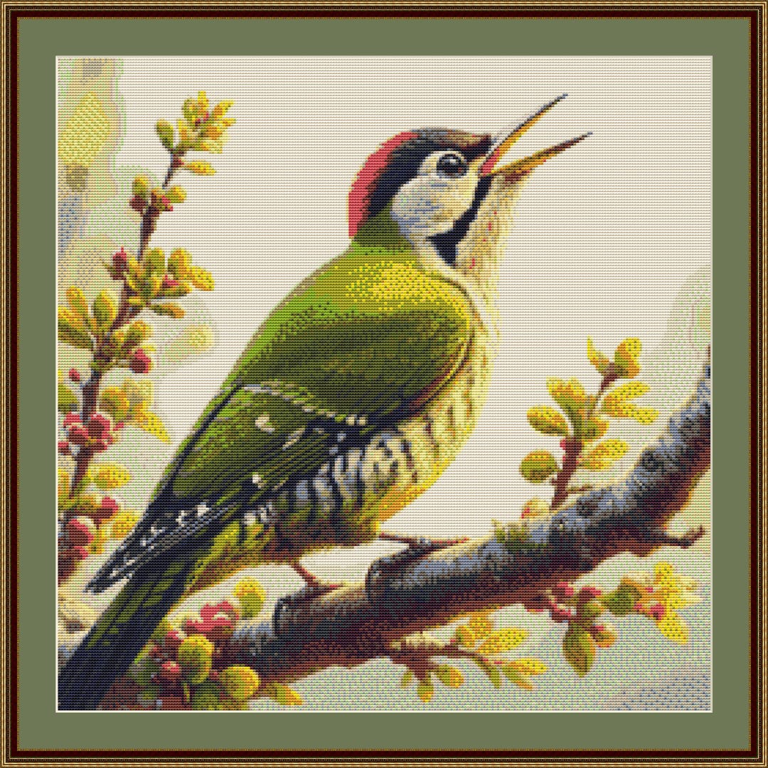 Green Woodpecker Cross Stitch Pattern: Bird Embroidery (PDF Pattern) - Etsy
