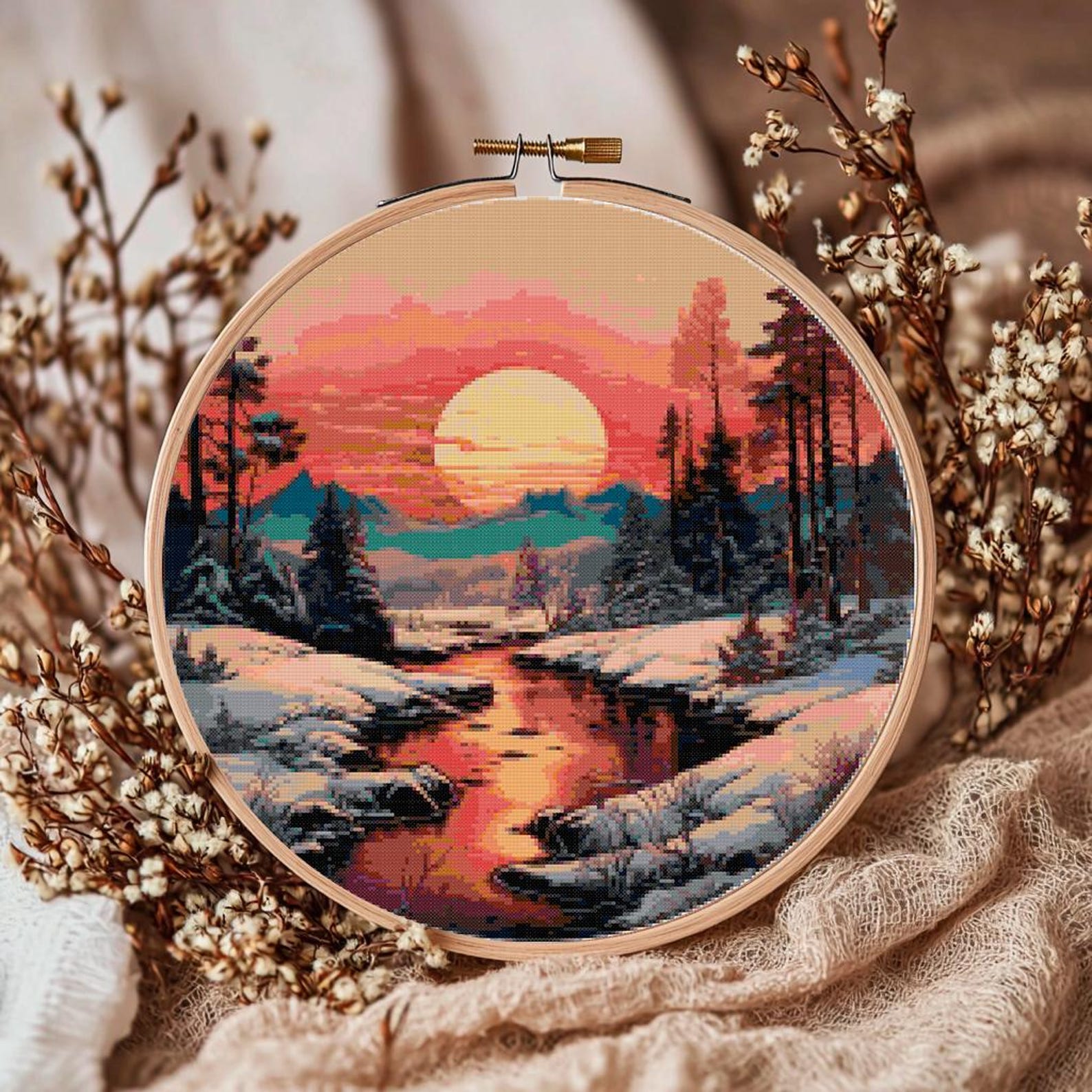 Winter Forest Sunset Cross Stitch Pattern (PDF) - Etsy