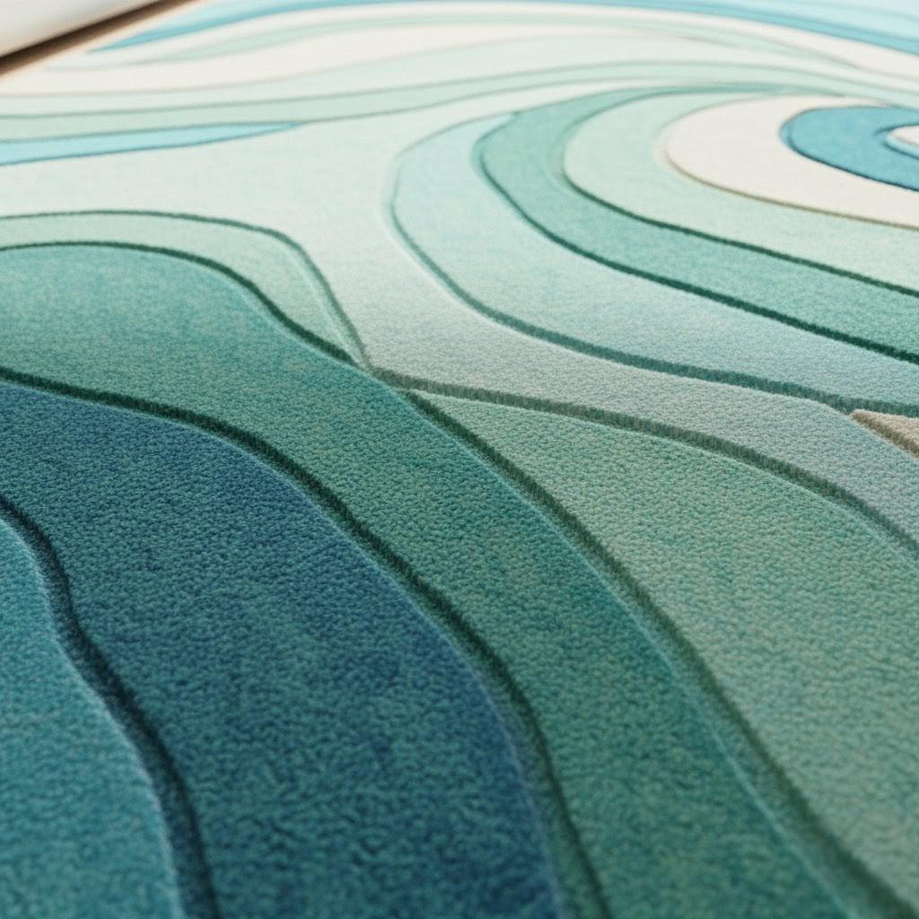 Ocean Swirl Wool Rug | Teal Blue Hand-tufted Wave Carpet | Modern ...