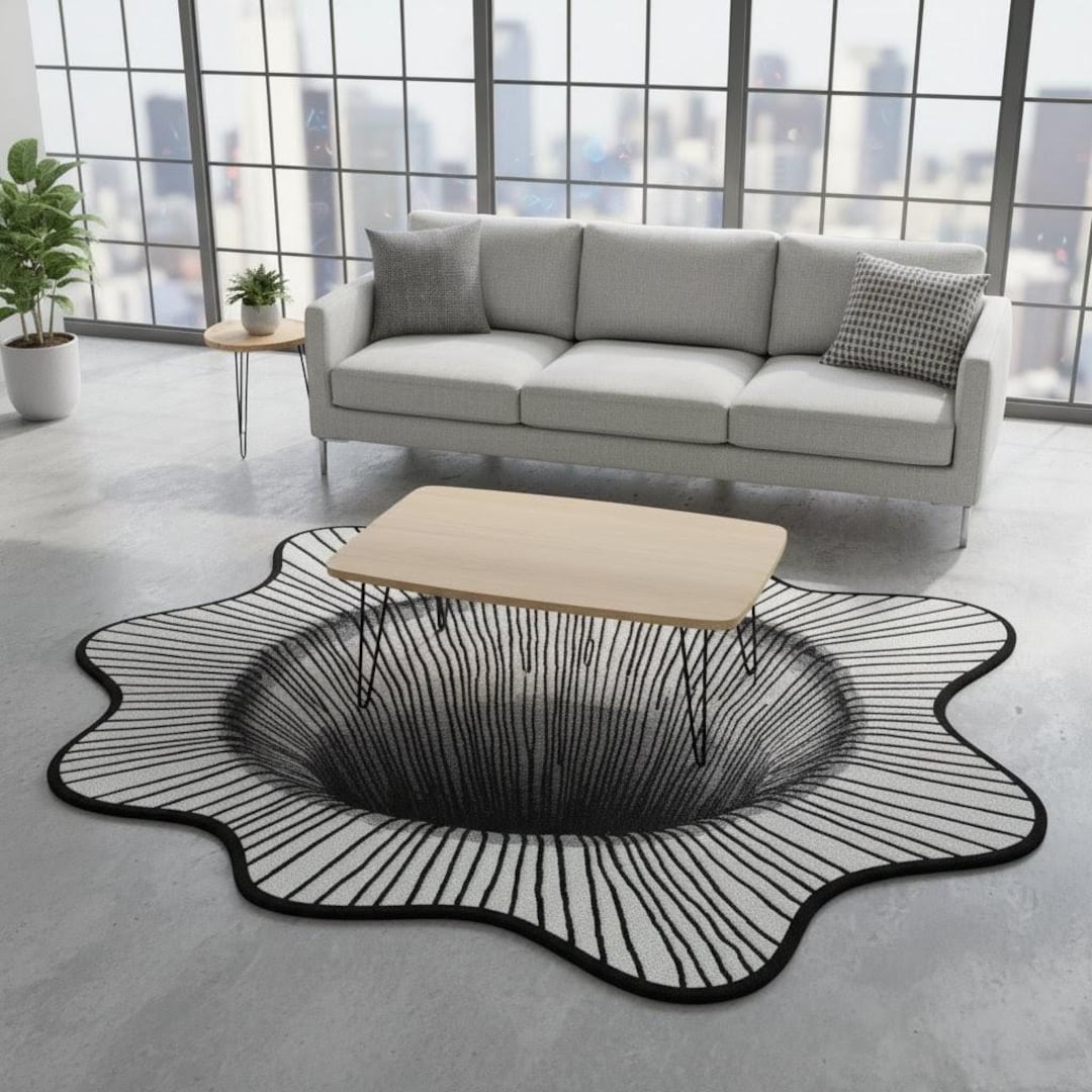 Hand Tufted 3D Optical Illusion Rug – Modern Abstract Black & White ...