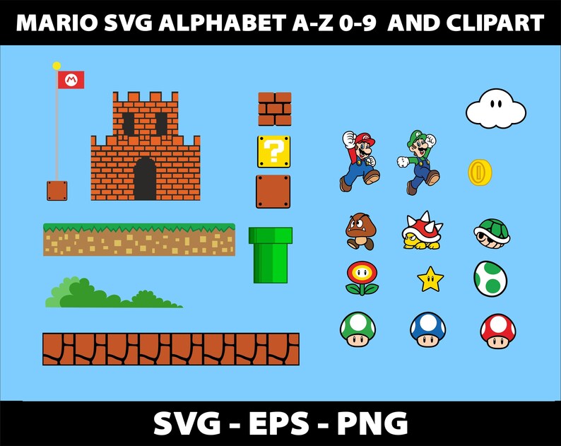 Mario Alphabet Letters Cliparts Font Svg Mario Font Png Birthday Party ...