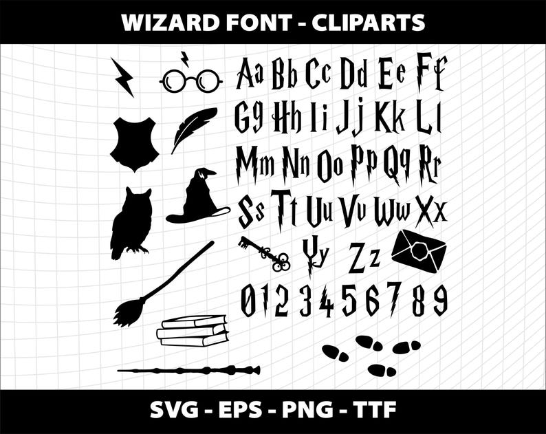 Wizard School Magic Font Svg Ttf Png Alphabet Letters Halloween Font ...