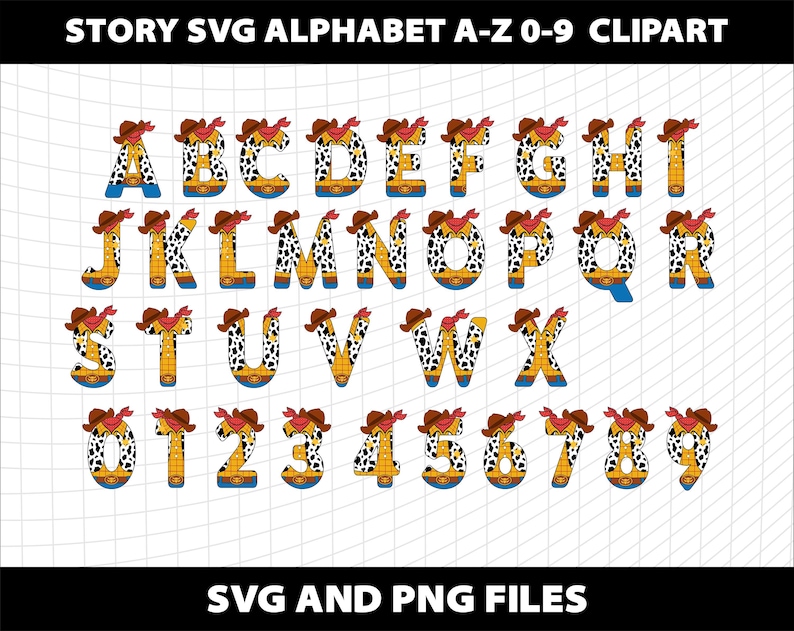 Doodle Alphabet Letters Cliparts Toy Story Font Svg Png Number Birthday ...