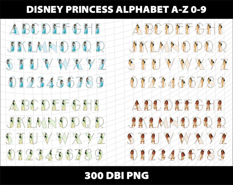 Princess Alphabet Letters Cliparts Bundle Png Sublimation DTF Font ...