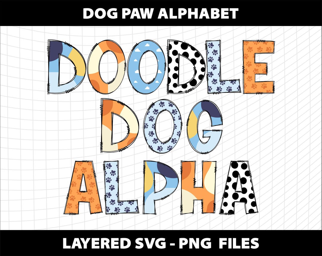 Dog Paw Doodle Letters Alphabet Clipart Number Font Svg Png Bundle ...
