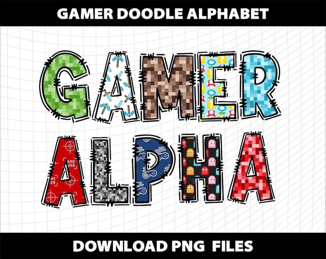 Gamer Doodle Alphabet Letters Font Png Design Download Digital File ...