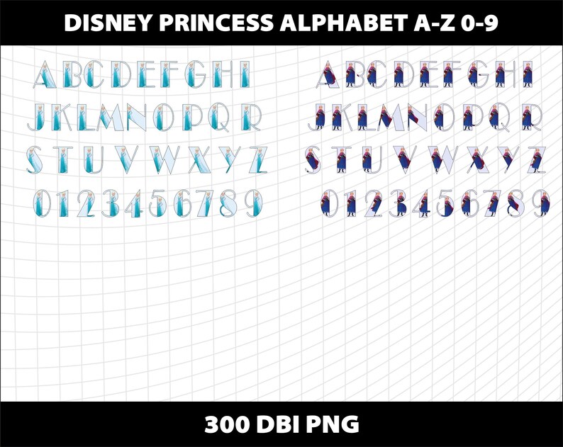 Princess Alphabet Letters Cliparts Bundle Png Sublimation DTF Font ...