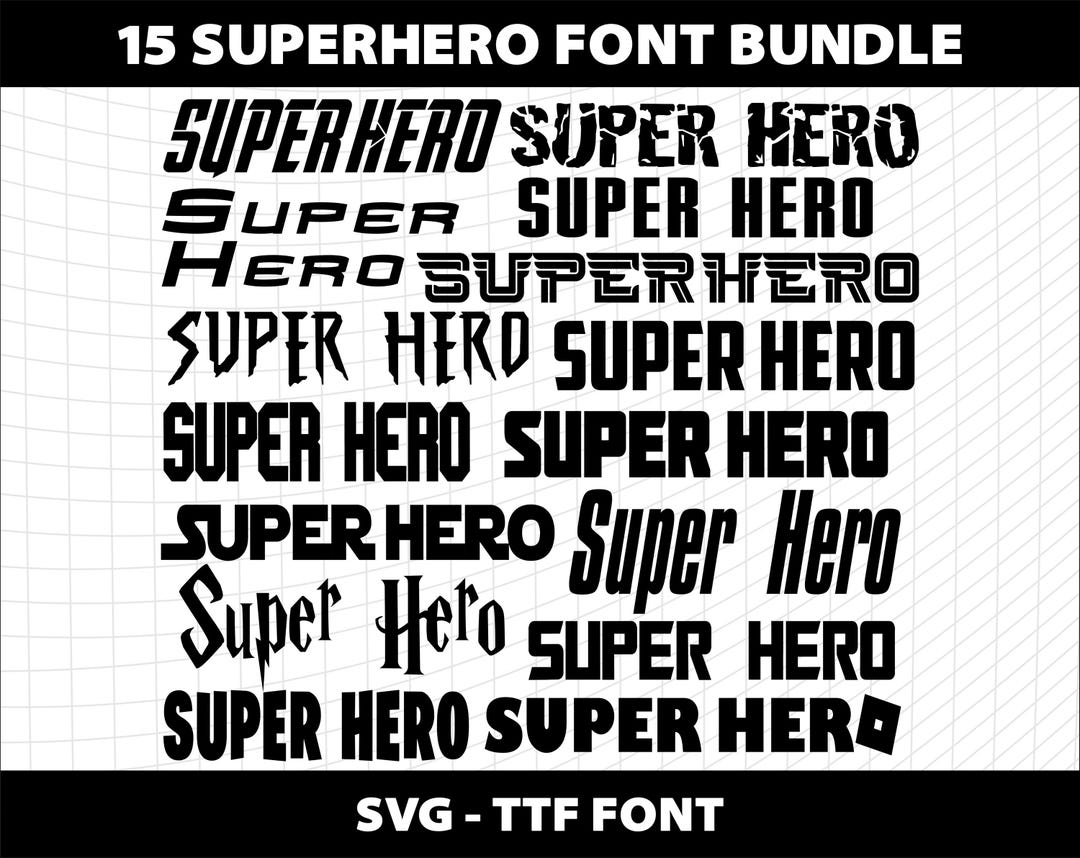 Super Hero Font Bundle SVG TTF Alphabet Letters Cricut Silhouette ...