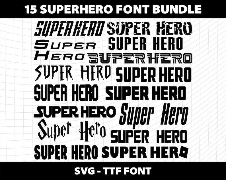 Super Hero Font Bundle SVG TTF Alphabet Letters Cricut Silhouette ...