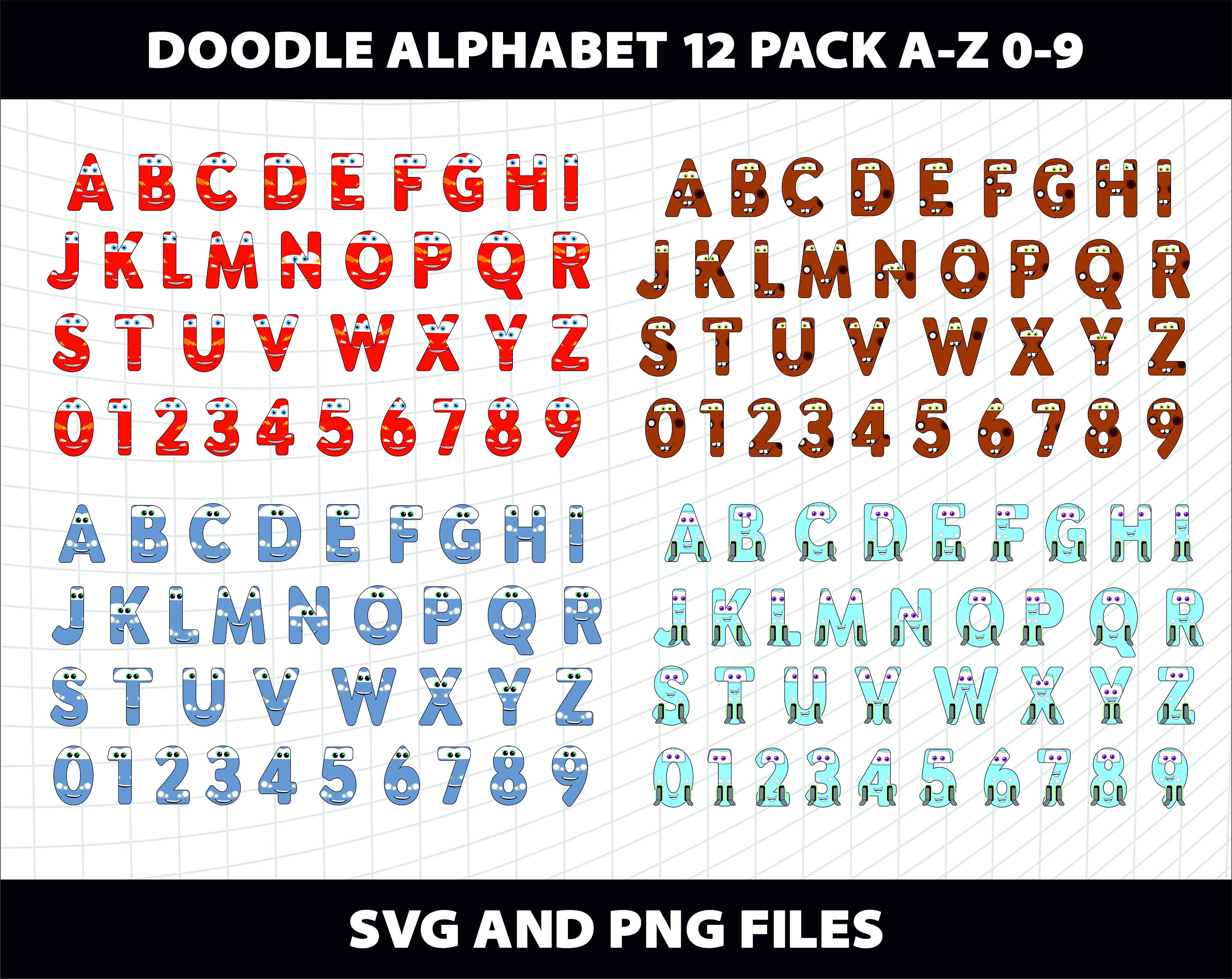 Cars Doodle Alphabet Letters Cliparts Font Svg Png Number Birthday ...