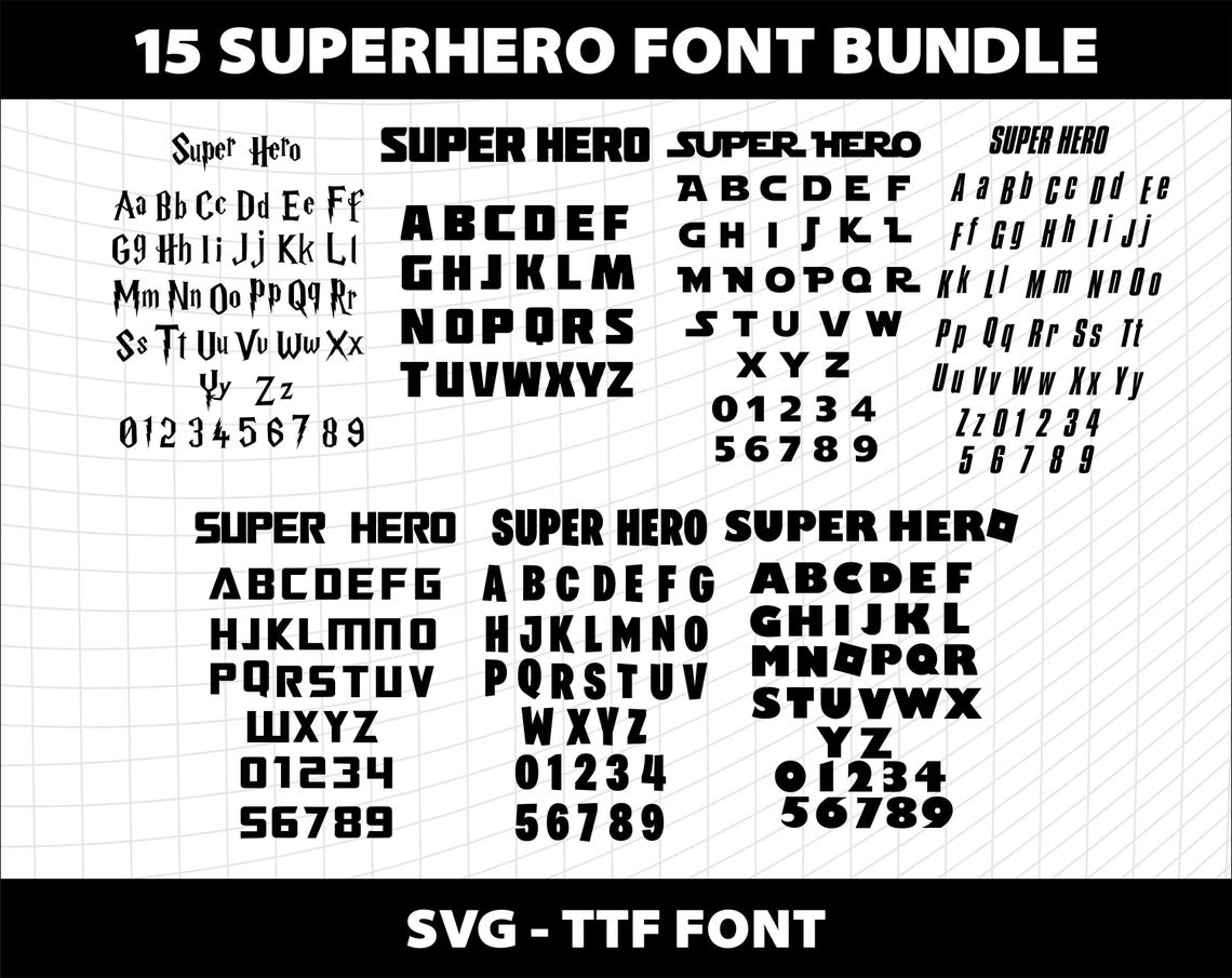 Super Hero Font Bundle SVG TTF Alphabet Letters Cricut Silhouette ...