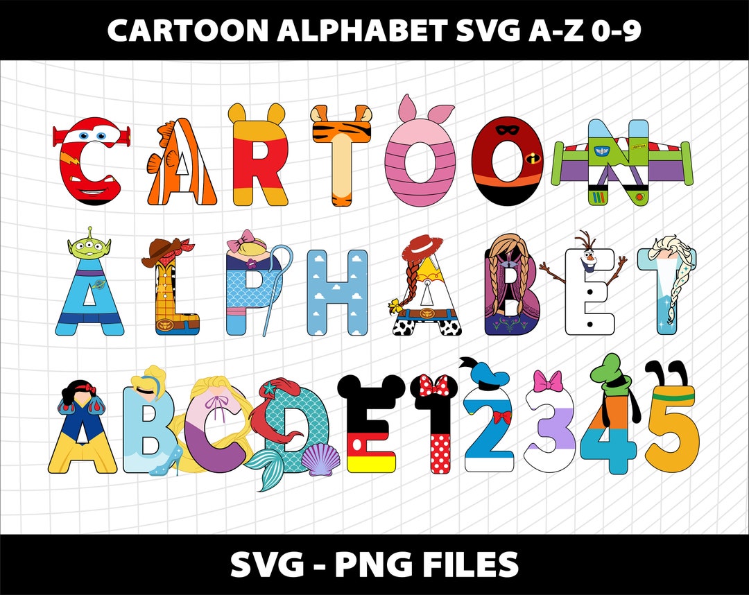 Cartoon Doodle Alphabet Letters Cliparts Font Svg Png Number Birthday ...