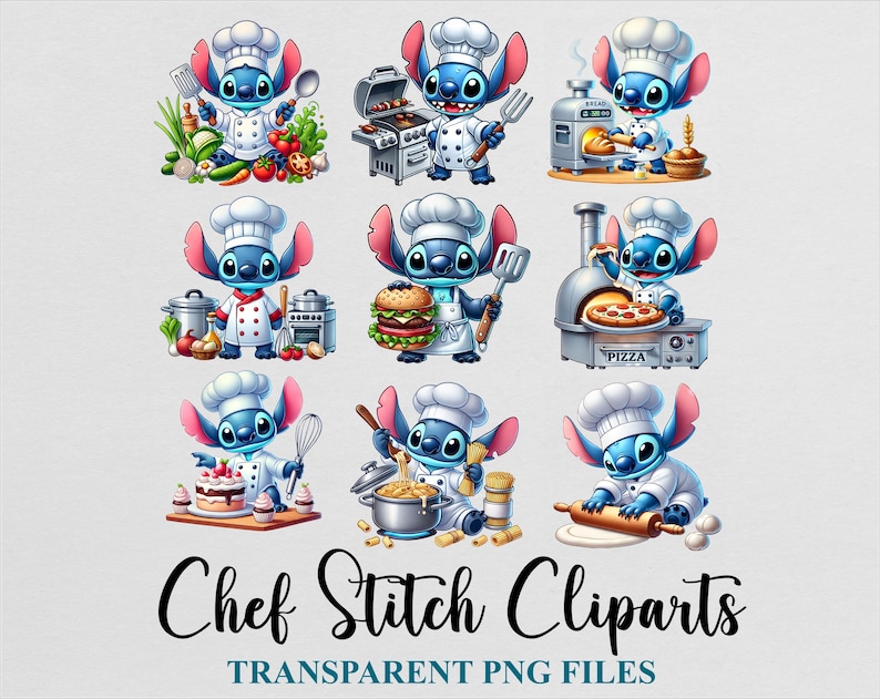 Stitch Chef Cliparts PNG Chef Cooking Restaurant Bundle Template Design ...