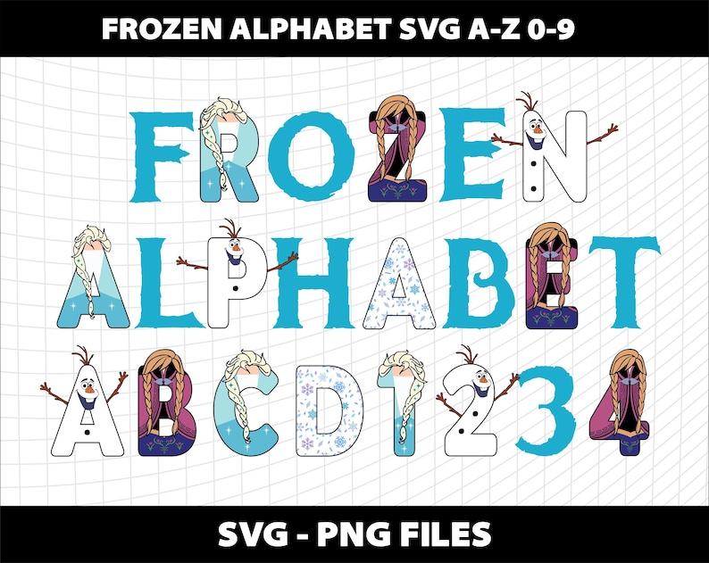 Frozen Doodle Alphabet Letters Cliparts Font Svg Png Number Birthday ...