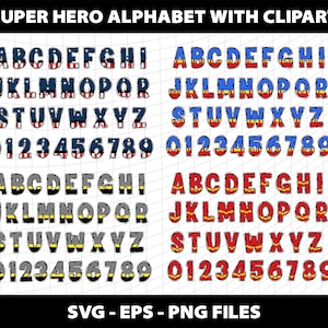 Superhero Doodle Alphabet Letters Cliparts Font Svg Png Number Birthday ...