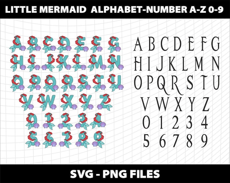 Little Mermaid Svg Png Alphabet Font Letters Princess Ariel Birthday ...