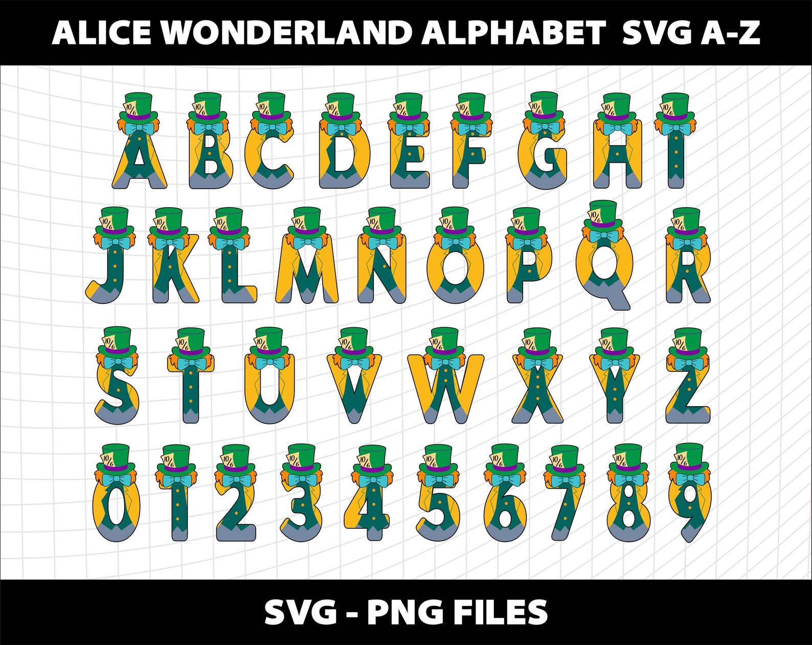 Alice in Wonderland Alphabet Letters Cliparts Font Svg Png Number ...