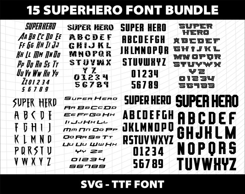 Super Hero Font Bundle SVG TTF Alphabet Letters Cricut Silhouette ...