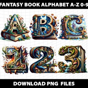 Fantasy Book Letters Alphabet Font Cliparts Png Template Bundle Design ...