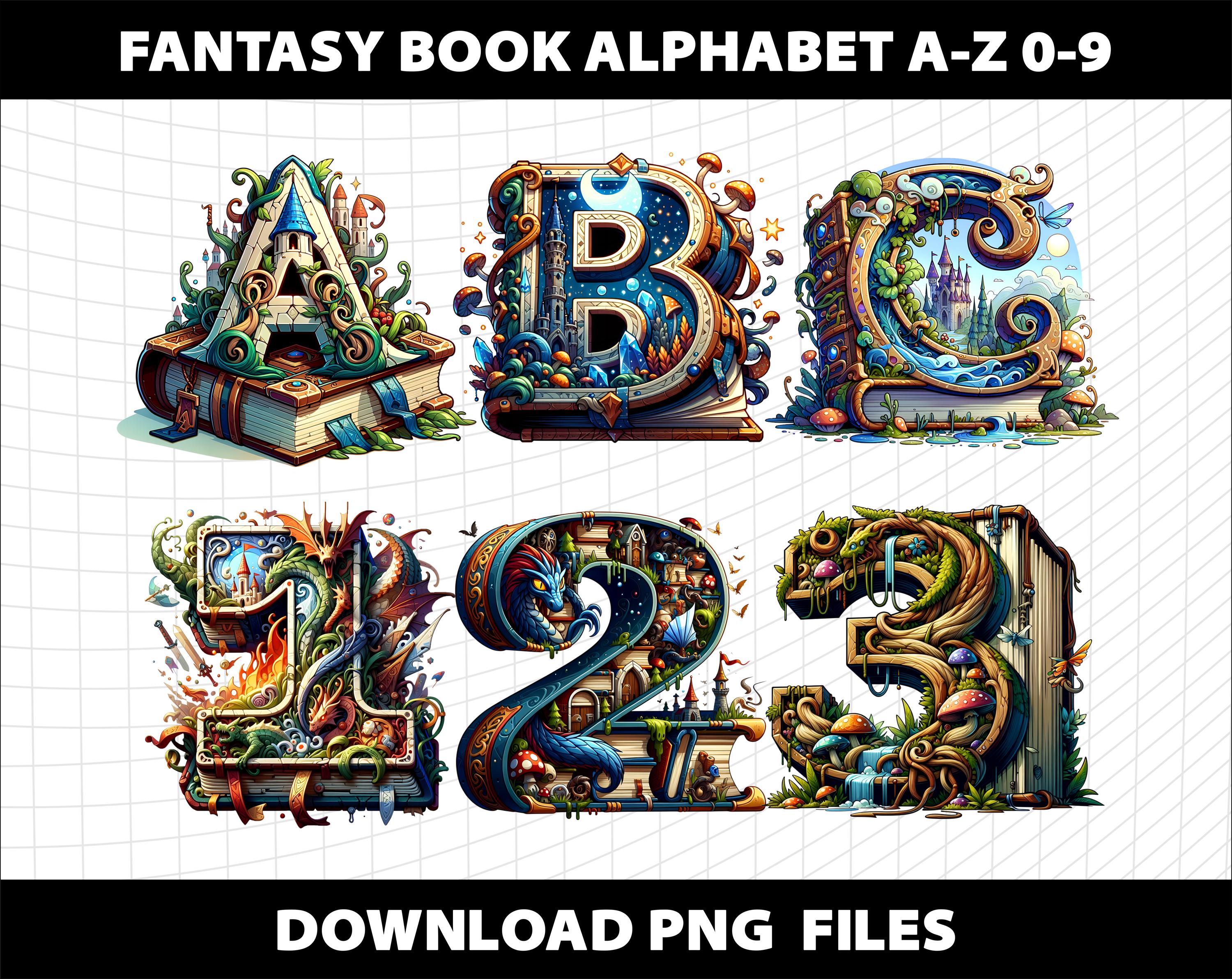 Fantasy Book Letters Alphabet Font Cliparts Png Template Bundle Design ...